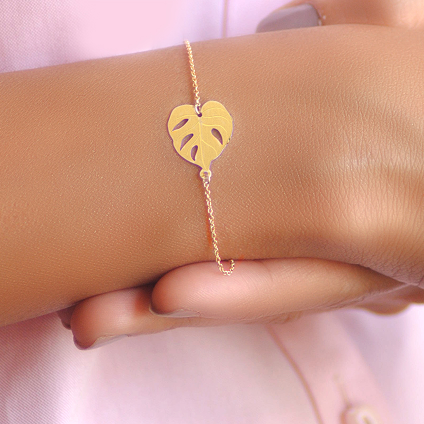 Gold Bracelets 14 Karat Yellow Gold Leaflet Gold Bracelet